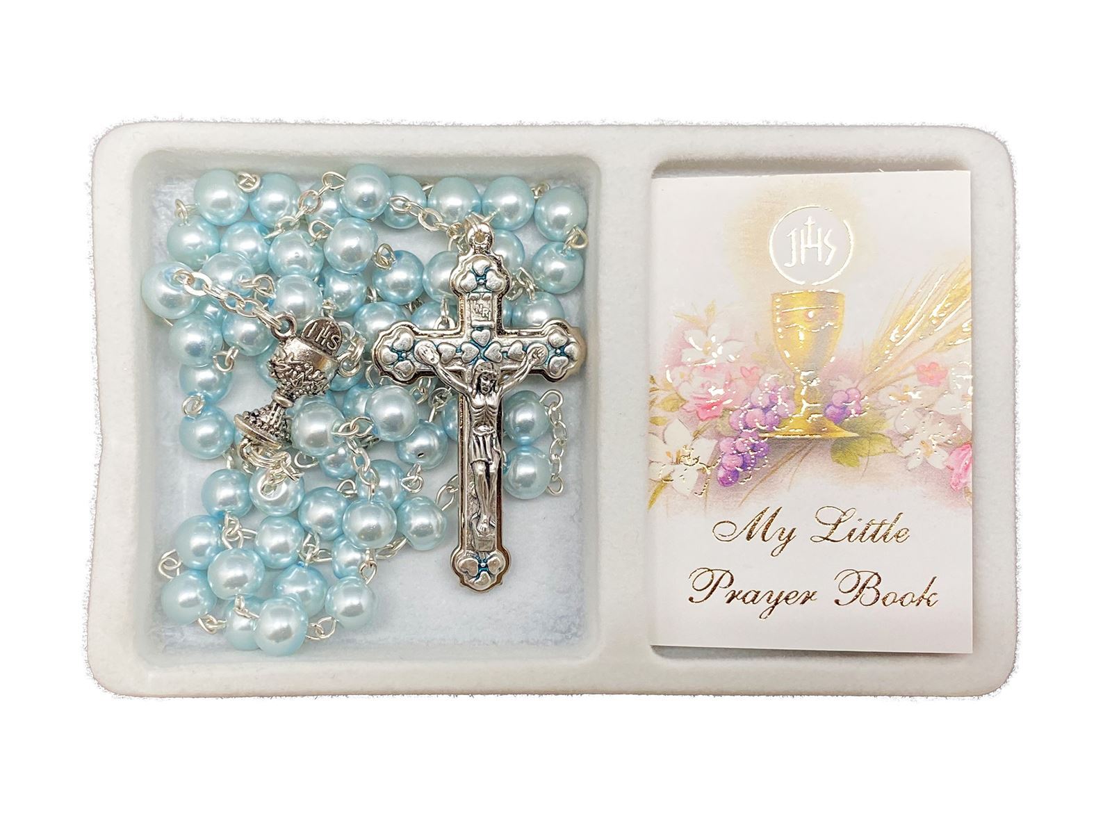 Communion Set Book And Pearl Rosary Blue | Gatto Christian Shop